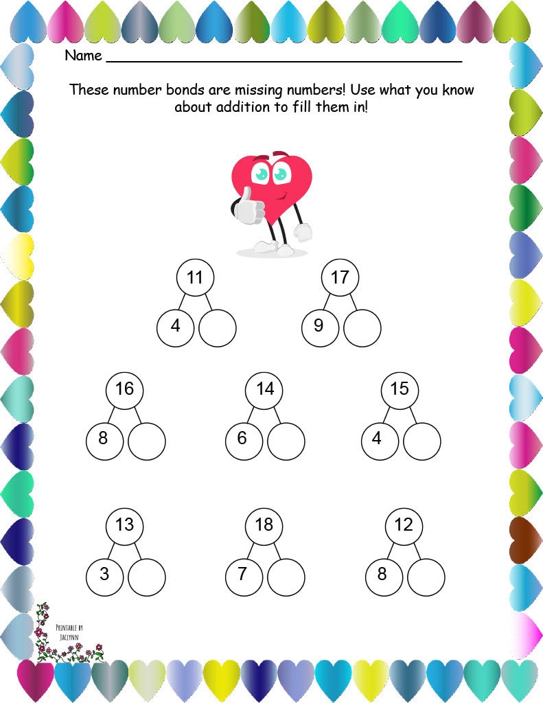 10 Heart Themed Printable Number Bond Worksheets, Single & Double ...