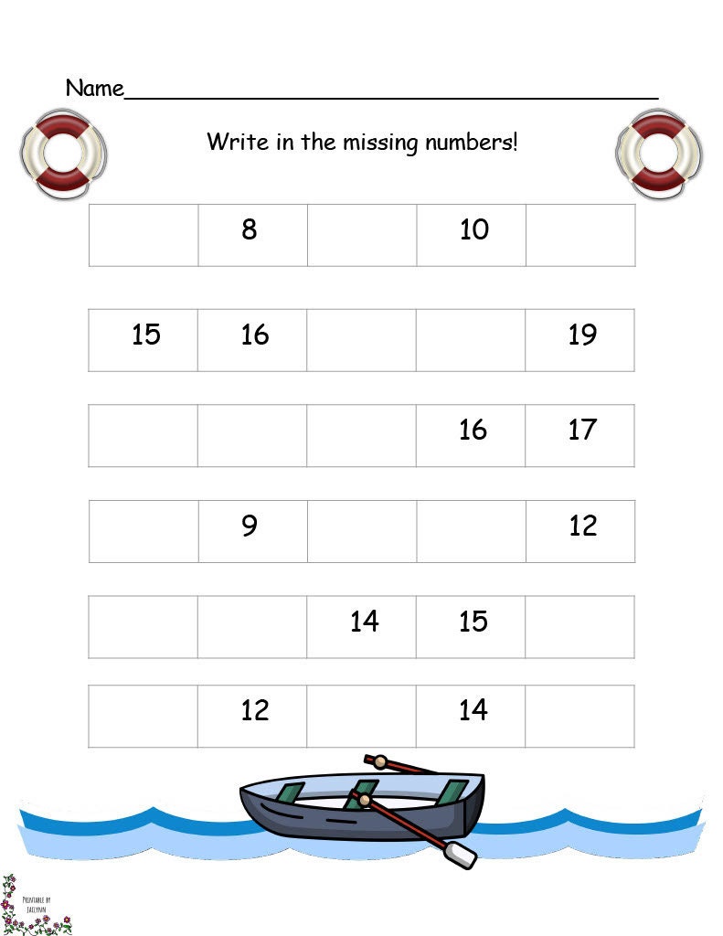 10 Printable Worksheets- Number Sequence. Fill in the Missing Numbers 1 ...