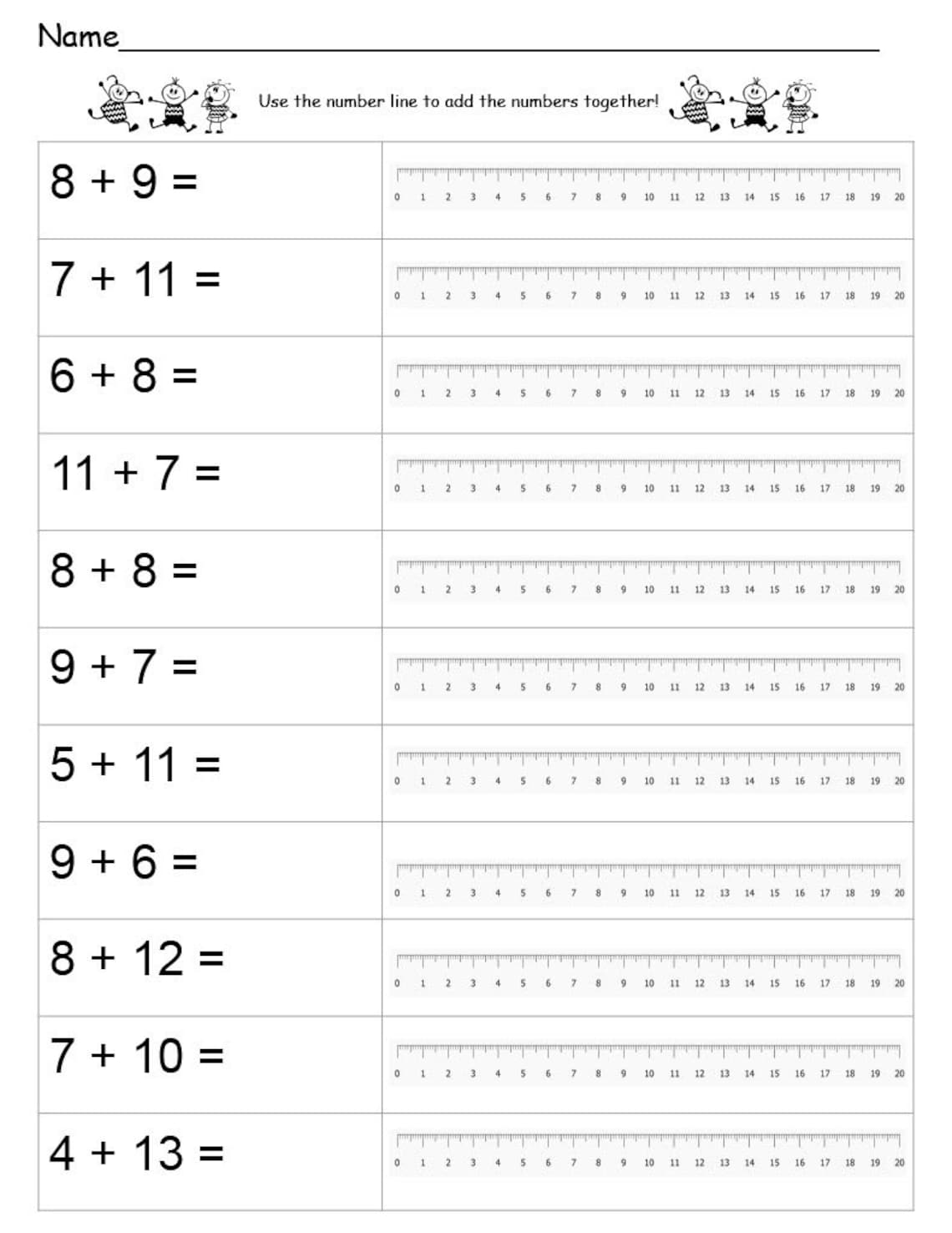 10 Printable Worksheets- Number Line Addition. Addition Using a Number ...