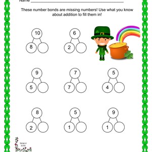10 St. Patrick's Day Themed Printable Number Bond Worksheets, Single ...