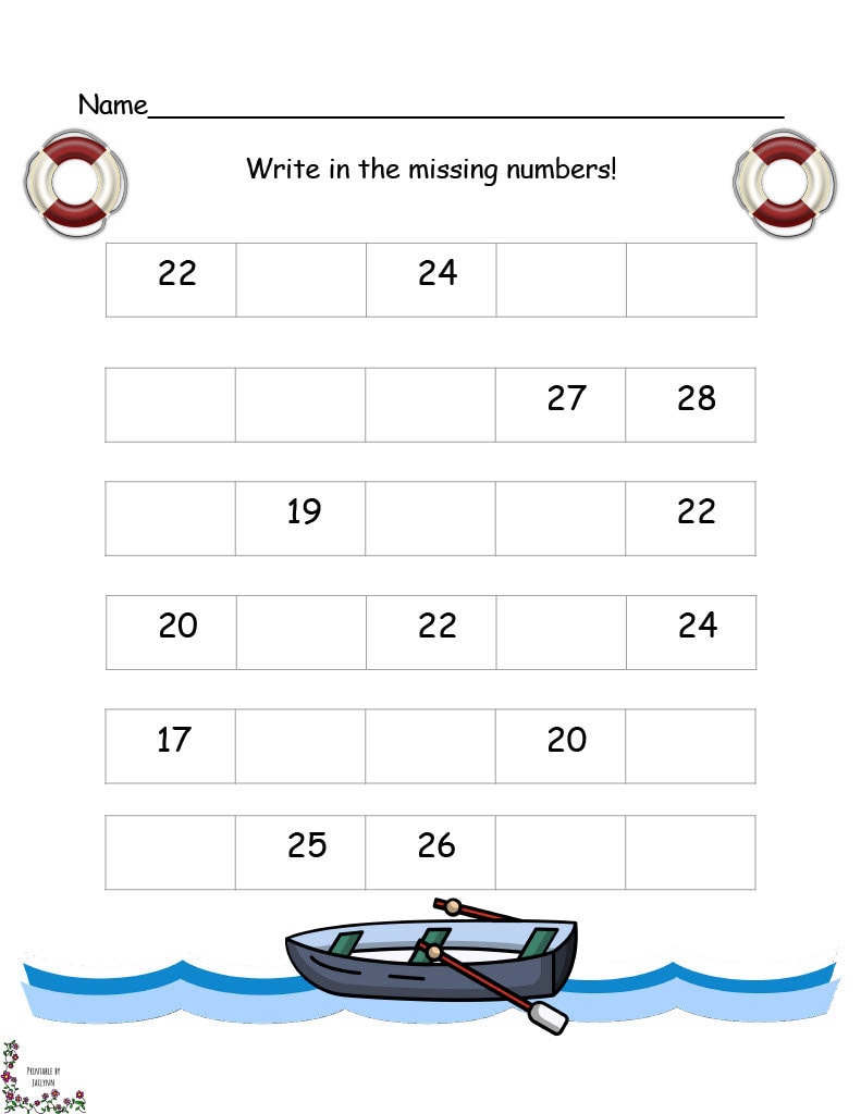 10 Printable Worksheets- Number Sequence. Fill in the Missing Numbers 1 ...