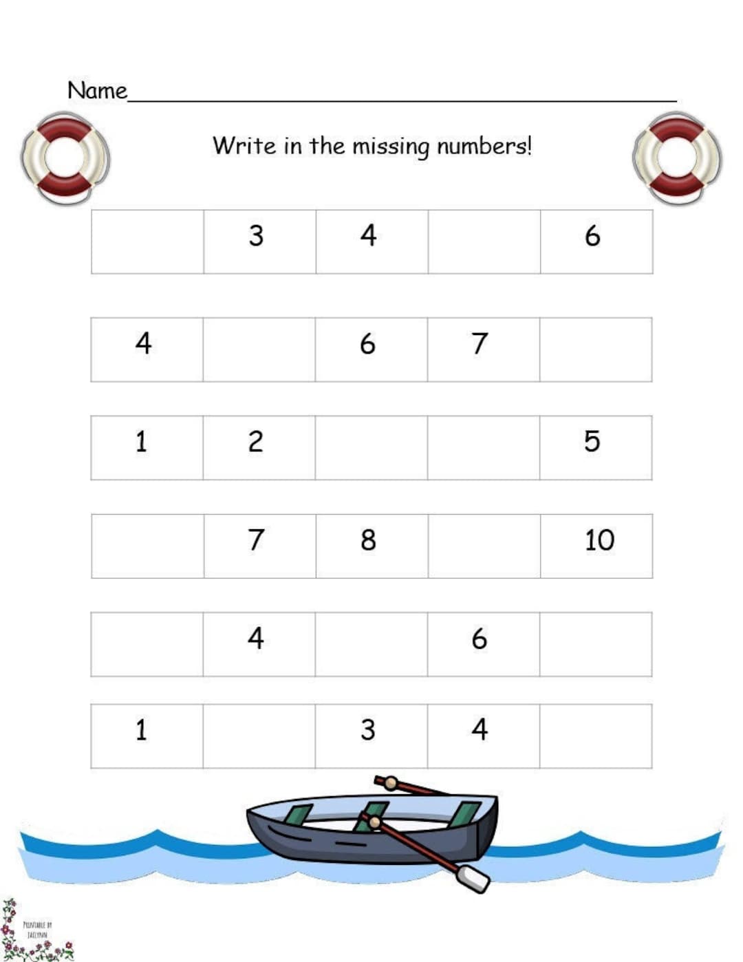 10 Printable Worksheets- Number Sequence. Fill in the Missing Numbers 1 ...