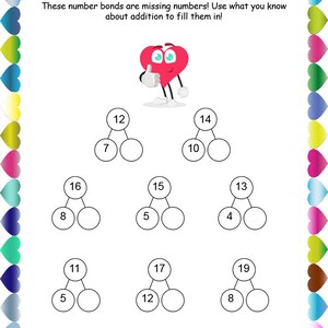 10 Heart Themed Printable Number Bond Worksheets, Single & Double ...