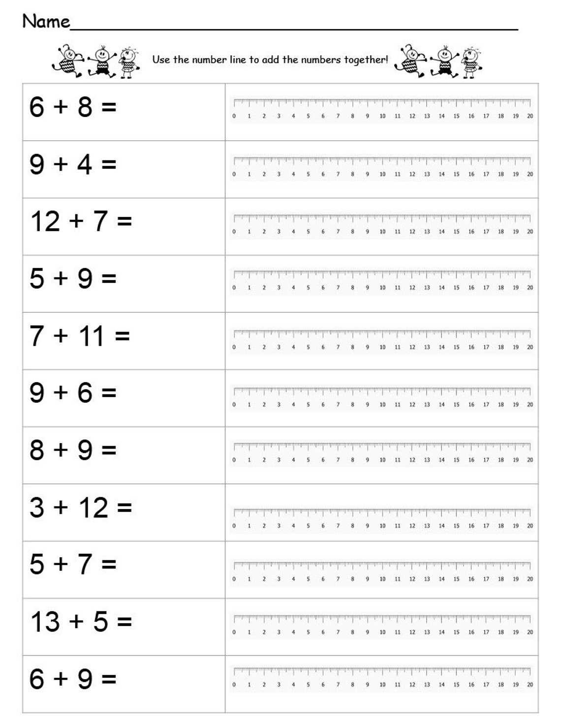 10 Printable Worksheets Number Line Addition Addition Using A Number