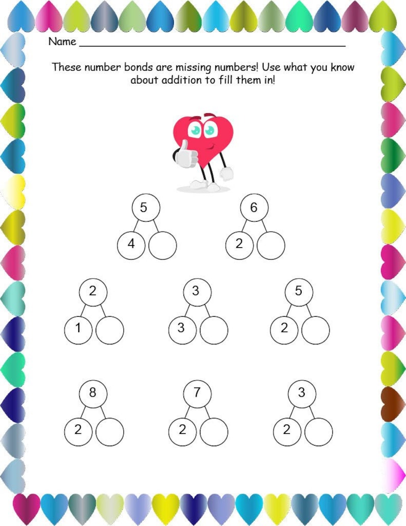 10 Heart Themed Printable Number Bond Worksheets, Single & Double ...