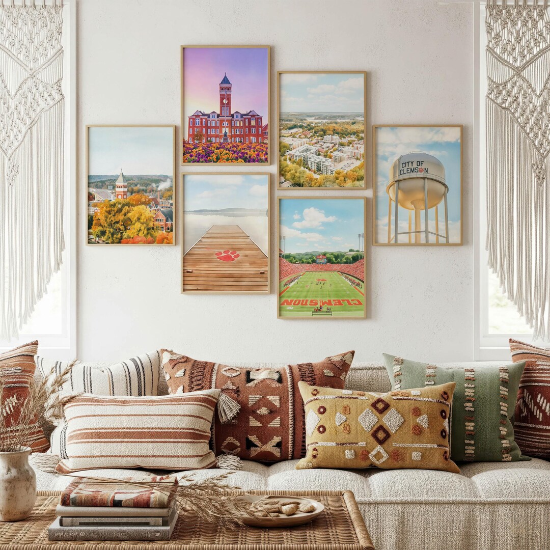 Clemson SC Wall Art Print Set: University Watercolor Decor Gift ...