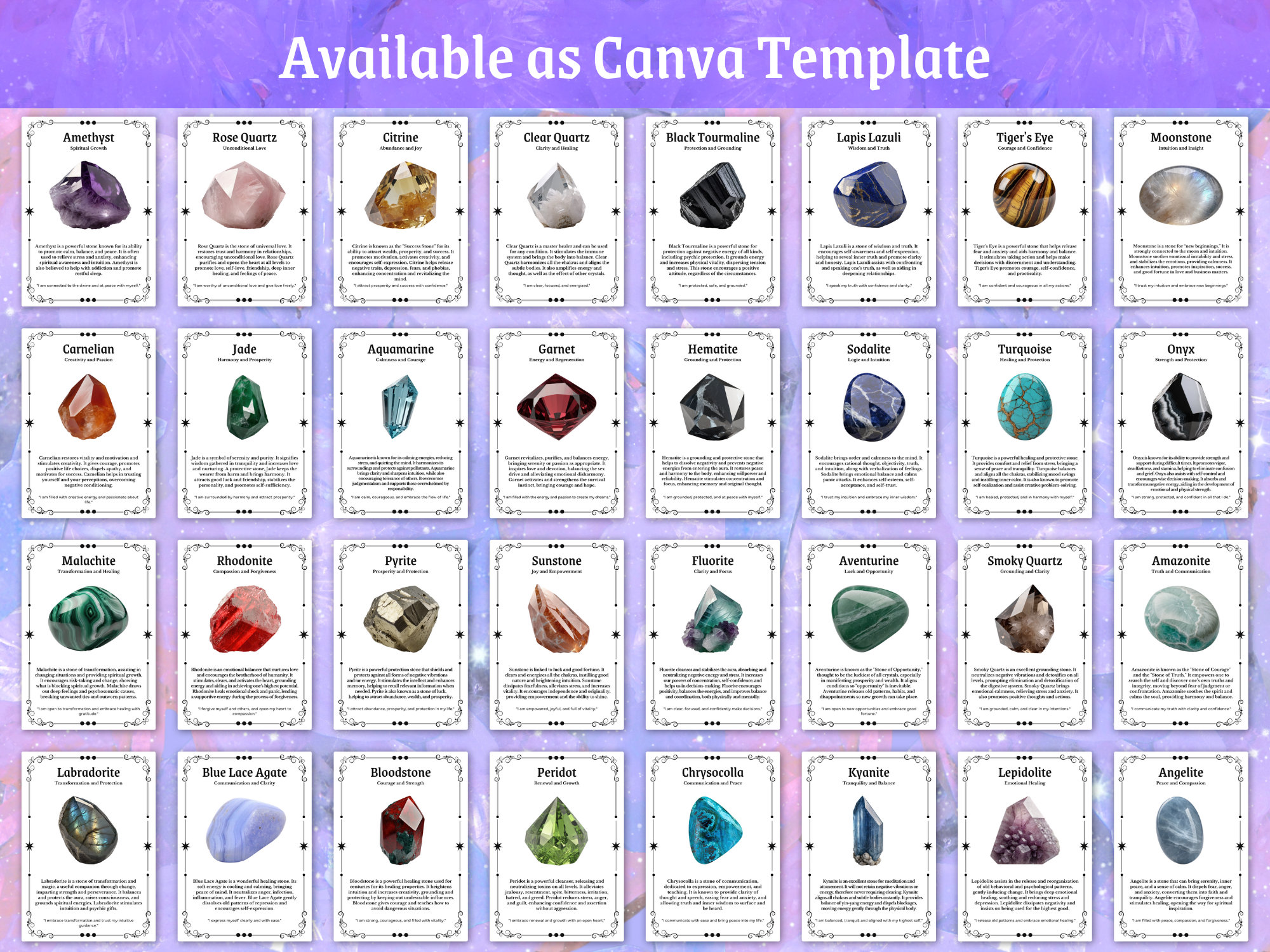100 Editable Printable Crystal Meaning Cards, Gemstone Meanings ...