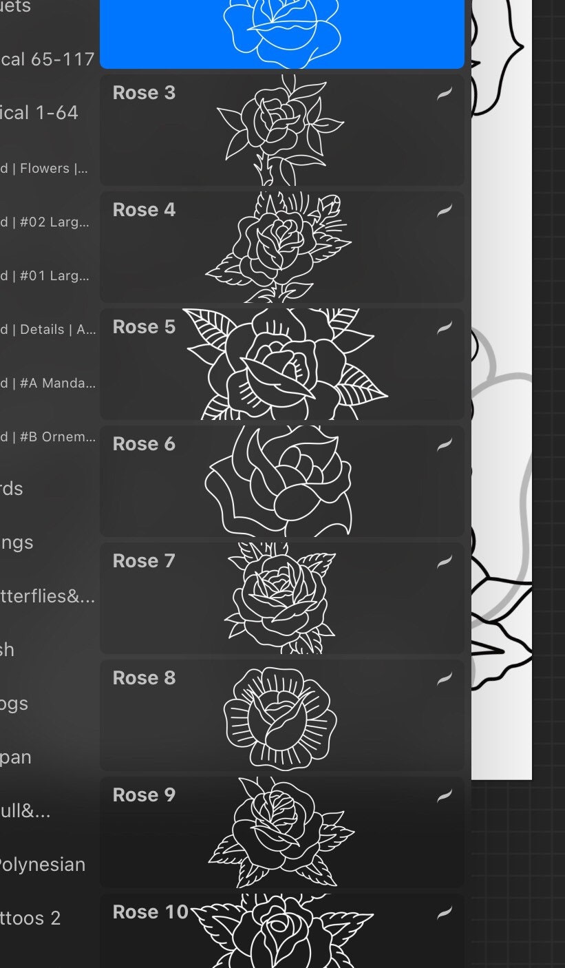 Procreate Traditional Rose Tattoo Brush Stamps - Etsy