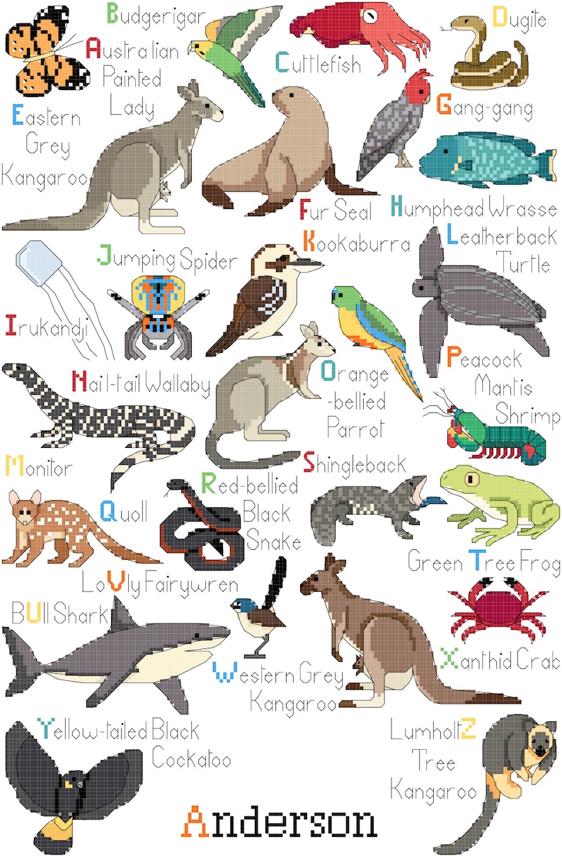 Australian Animals Alphabet Cross Stitch - Etsy