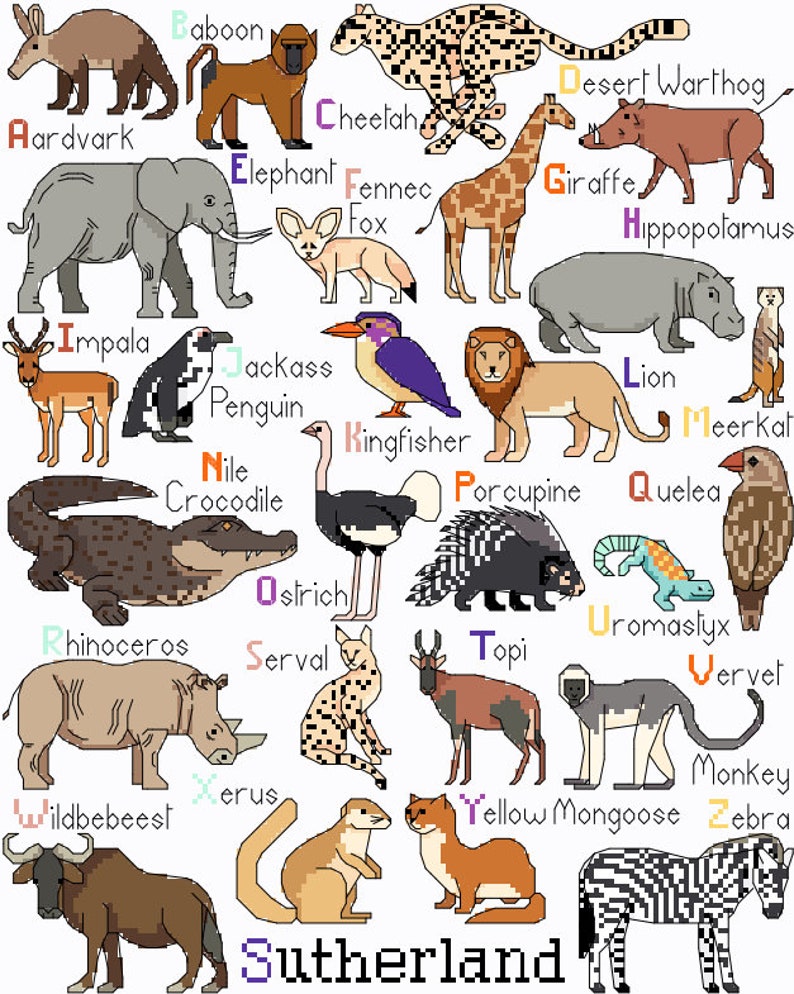African Animals Alphabet Cross Stitch - Etsy