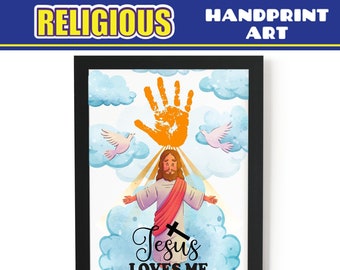 Religious Christian Handprint Art | Cross Jesus Loves Me Bible ...