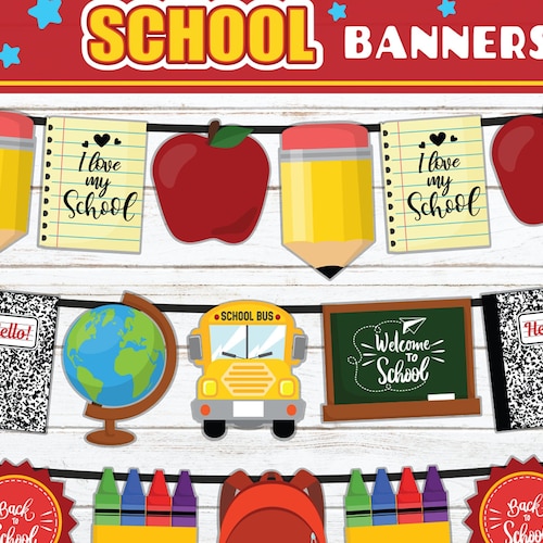 School Theme PRINTABLE Banner Back to School Garland Pennant - Etsy