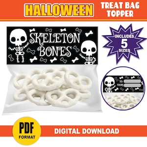 Halloween Treat Bag Topper PRINTABLE Skeleton Bones Candy Treat Bag ...