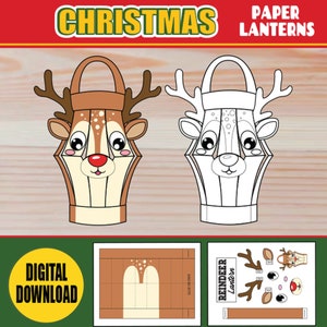 Reindeer Paper Lantern Crafts | Christmas Crafts PRINTABLE Activity ...