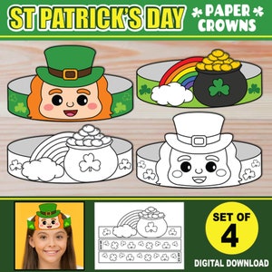 St Patrick’s Day Paper Crowns for Kids | DIY Paper Hat Headbands ...