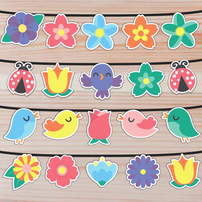 Spring Printable Banner | Flowers Bugs Garland Pennant Banner Bunting ...