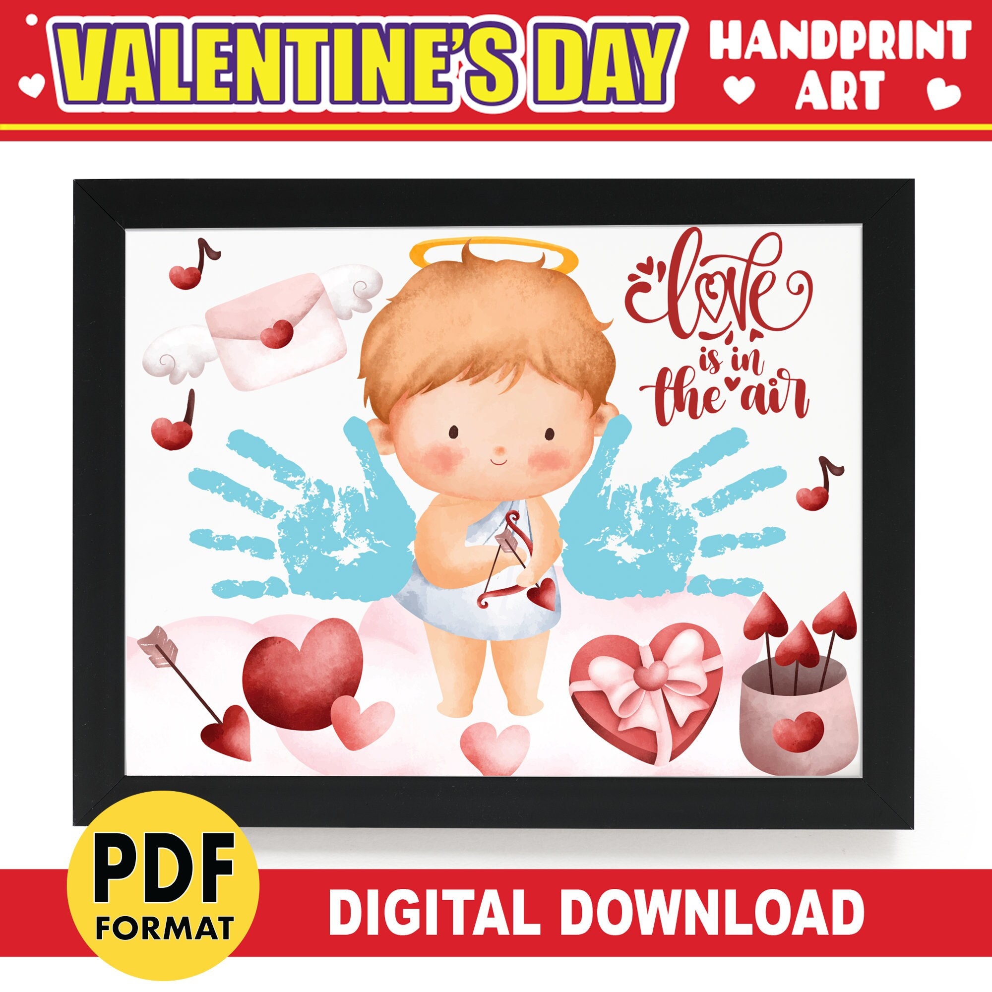 Valentines Day Handprint Art PRINTABLE Valentines Handprint Craft CUPID ...