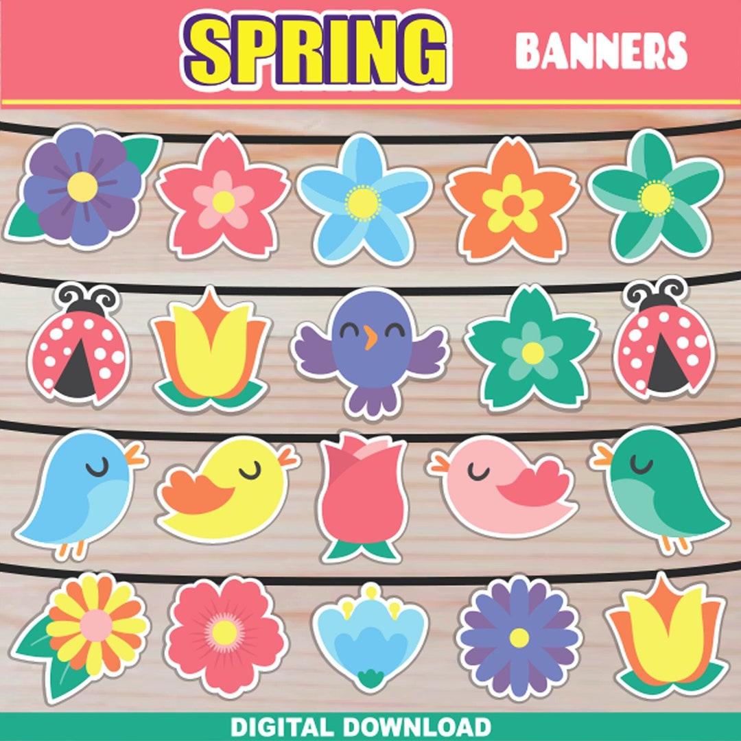 Spring Printable Banner | Flowers Bugs Garland Pennant Banner Bunting ...