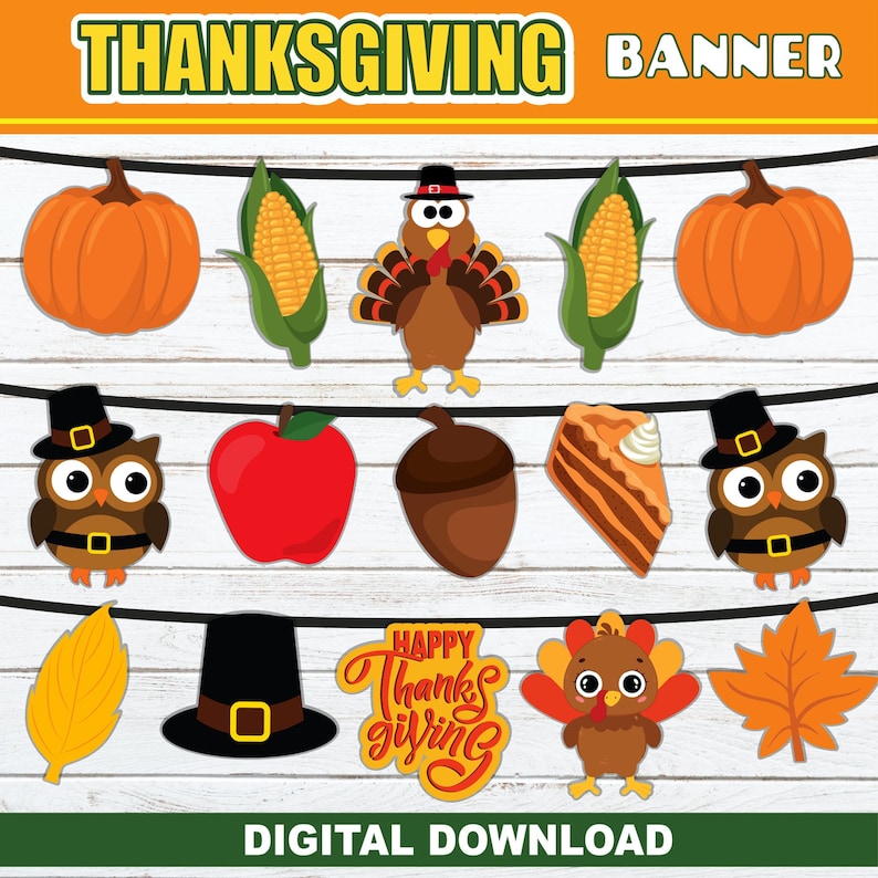 Thanksgiving PRINTABLE Banner Little Turkeys Thanksgiving Garland ...