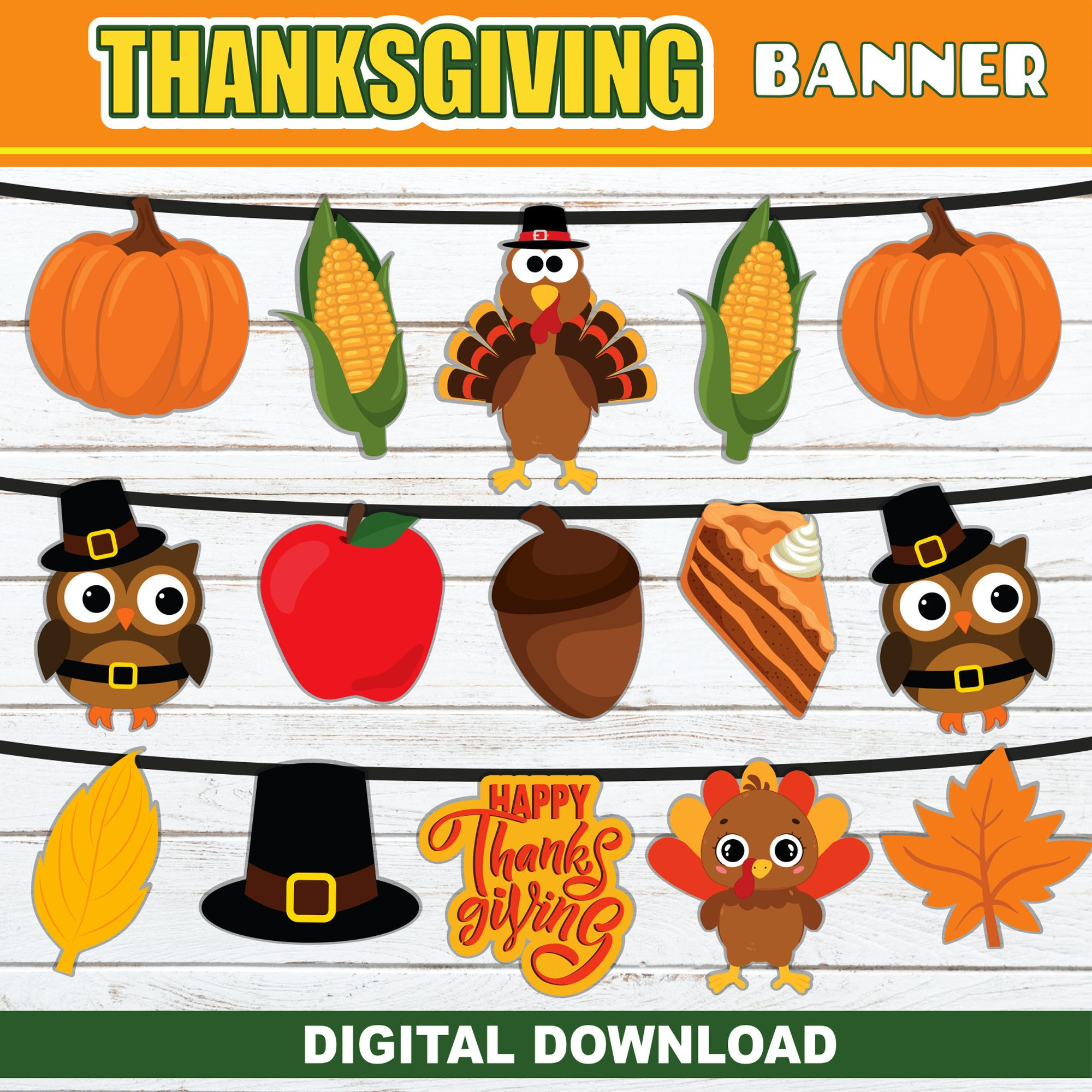 Thanksgiving PRINTABLE Banner Little Turkeys Thanksgiving Garland ...