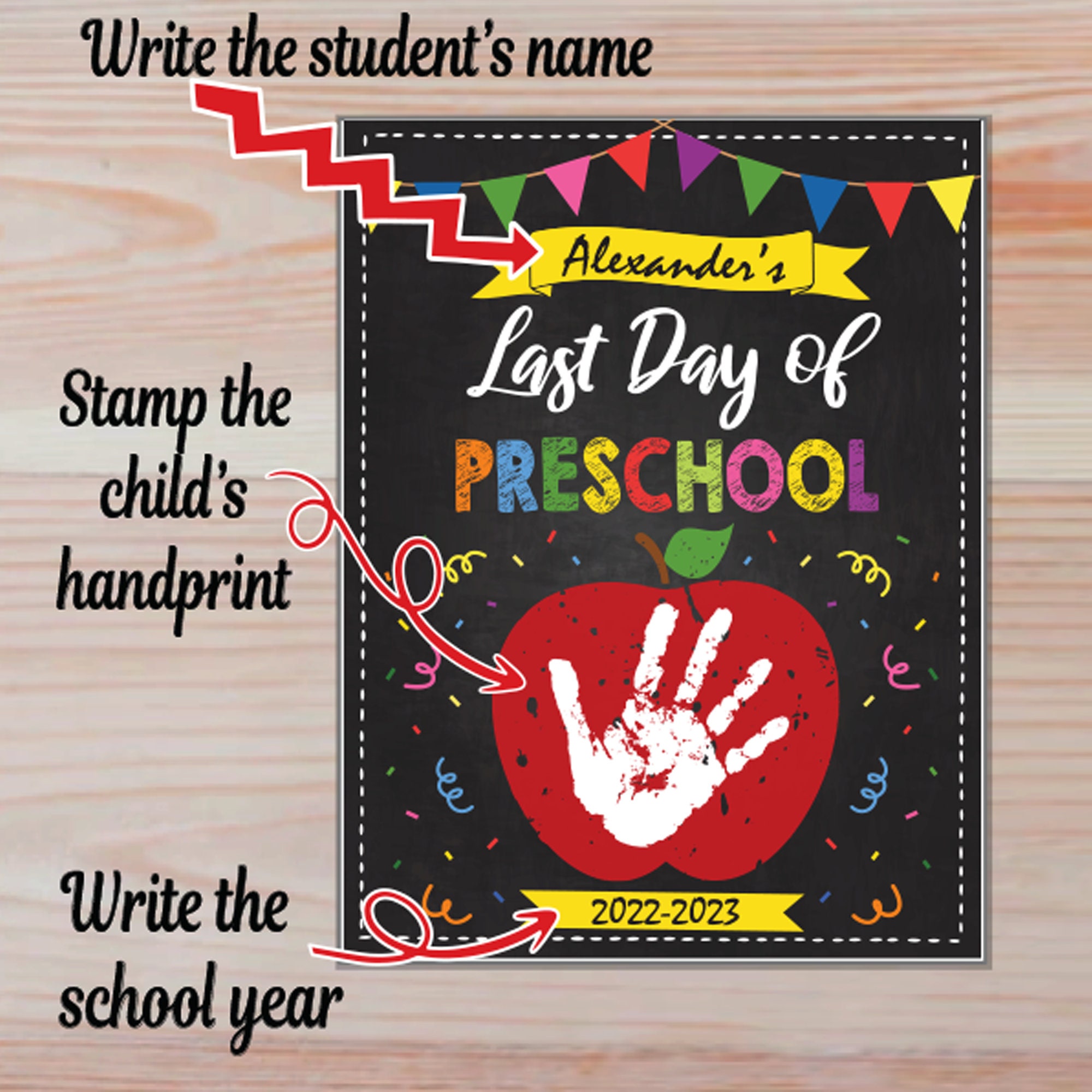 Last Day of Preschool Handprint Art PRINTABLE Sign Keepsake Gift End of ...