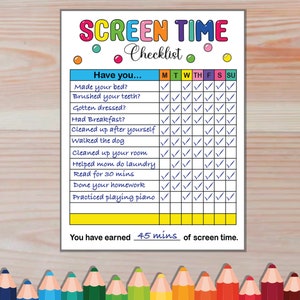 Printable Screen Time Checklist | Screen Time Rules Chore Chart ...