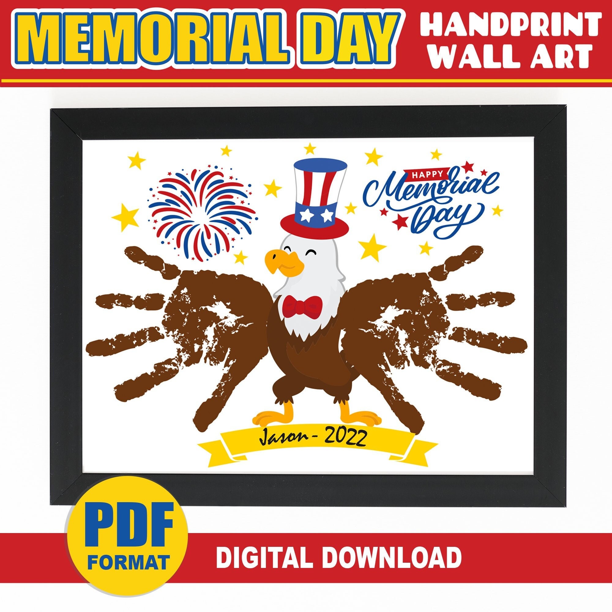Memorial Day Handprint Wall Art American Bald Eagle PRINTABLE Handprint ...