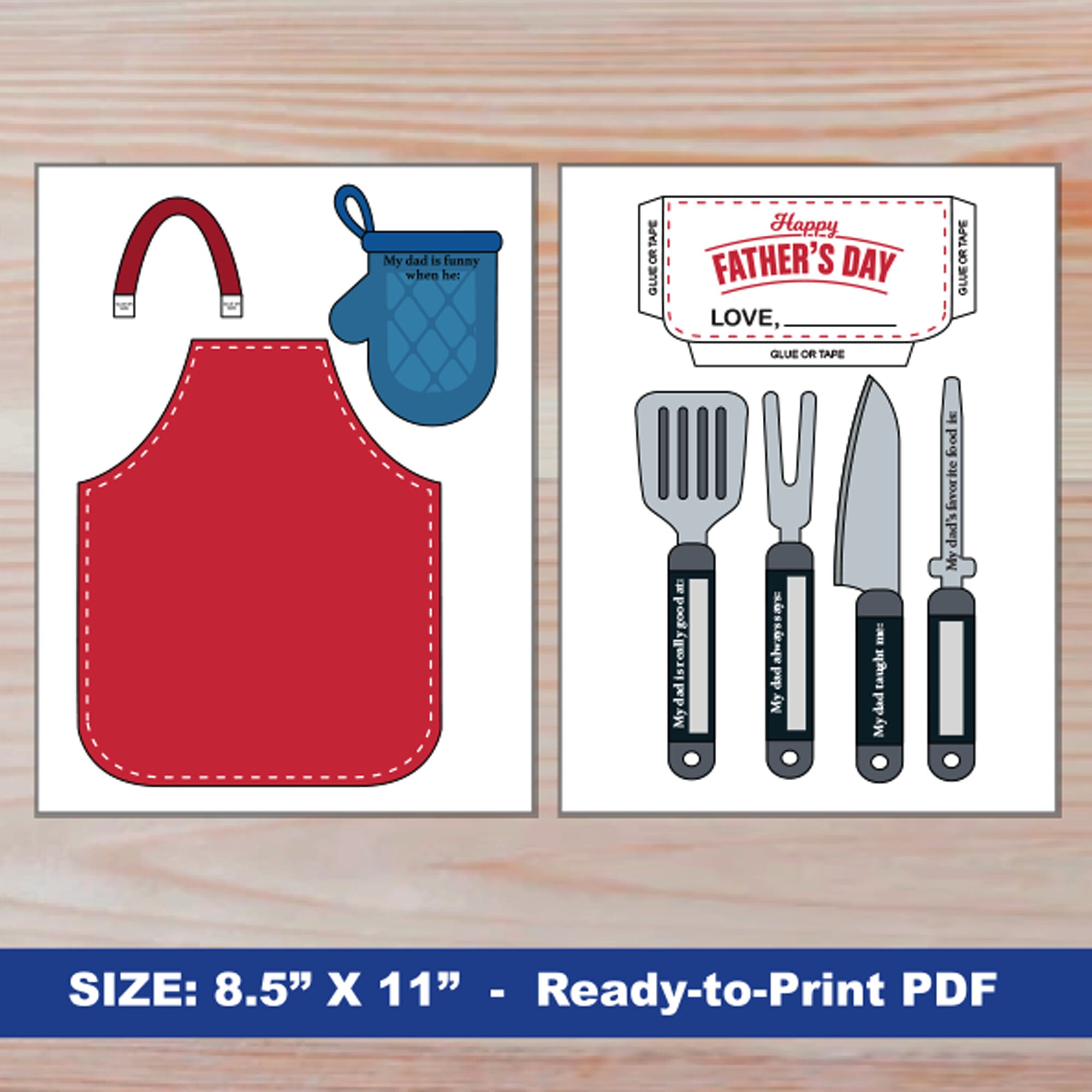 Bbq Grill Apron Card for Dad Father's Day Crafts & Activity Coloring ...