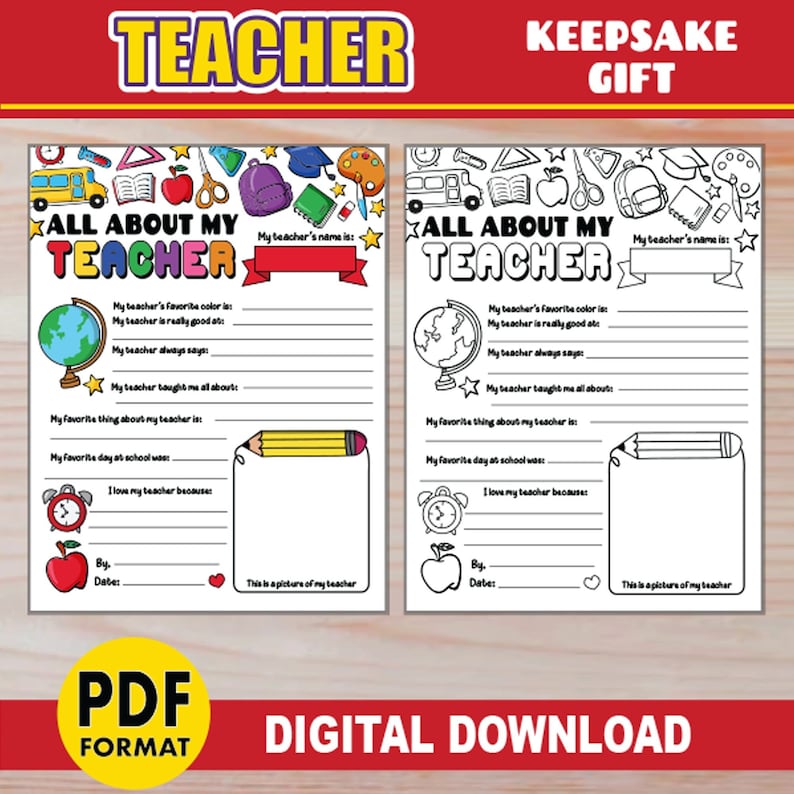 All About My Teacher PRINTABLE Fill in the Blank Questionnaire - Etsy