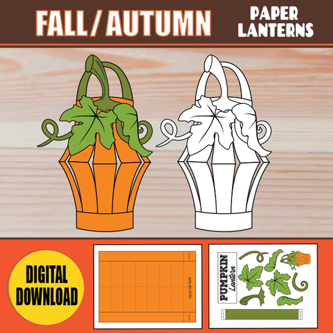 Pumpkin Paper Lantern Crafts | Fall Autumn Crafts PRINTABLE Activity ...