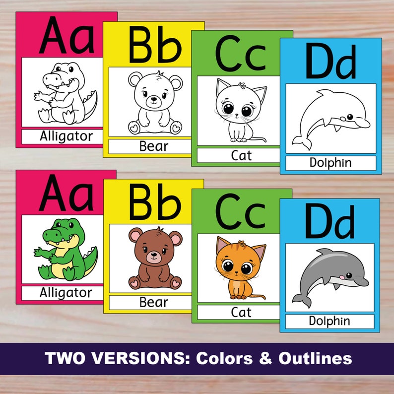 Alphabet Posters PRINTABLE RAINBOW Bright Colors Classroom Decor Animal ...