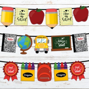 School Theme PRINTABLE Banner | Back to School Garland Pennant Banner ...