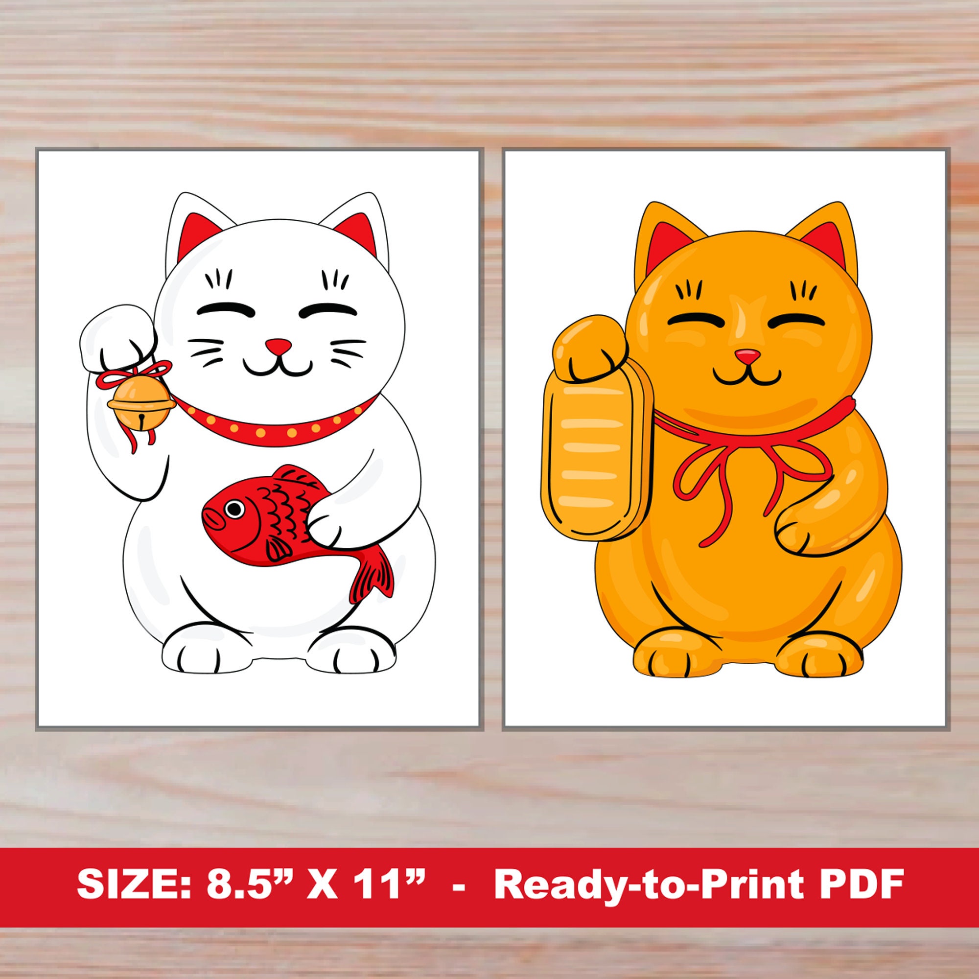 PRINTABLE Maneki Neko Lucky Cat Banner Chinese Lanterns Beckoning Cats ...