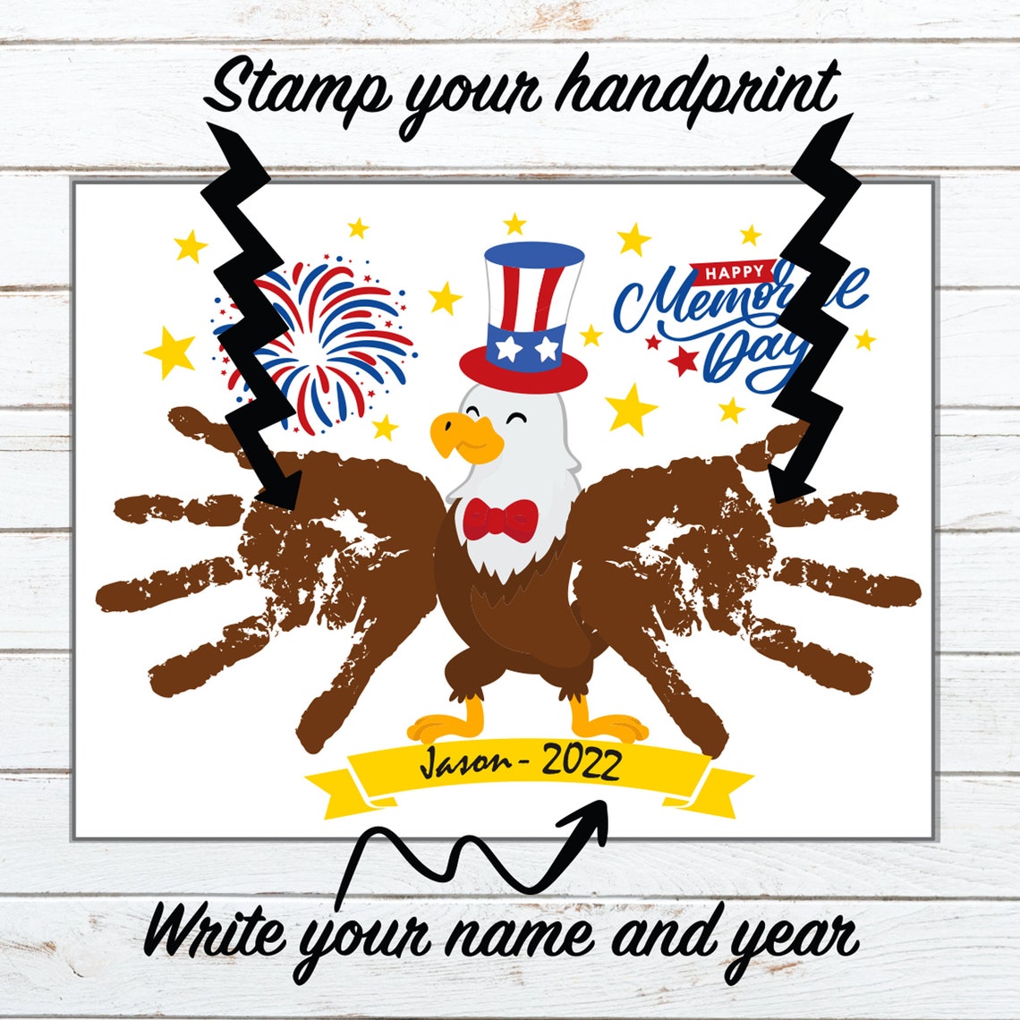 Memorial Day Handprint Wall Art American Bald Eagle - Etsy