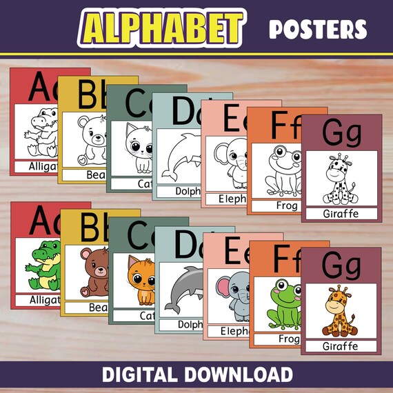 Alphabet Posters PRINTABLE BOHO Bright Colors Classroom - Etsy