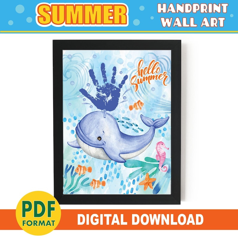 Whale Handprint Art Hello Summer Whale Handprint PRINTABLE - Etsy