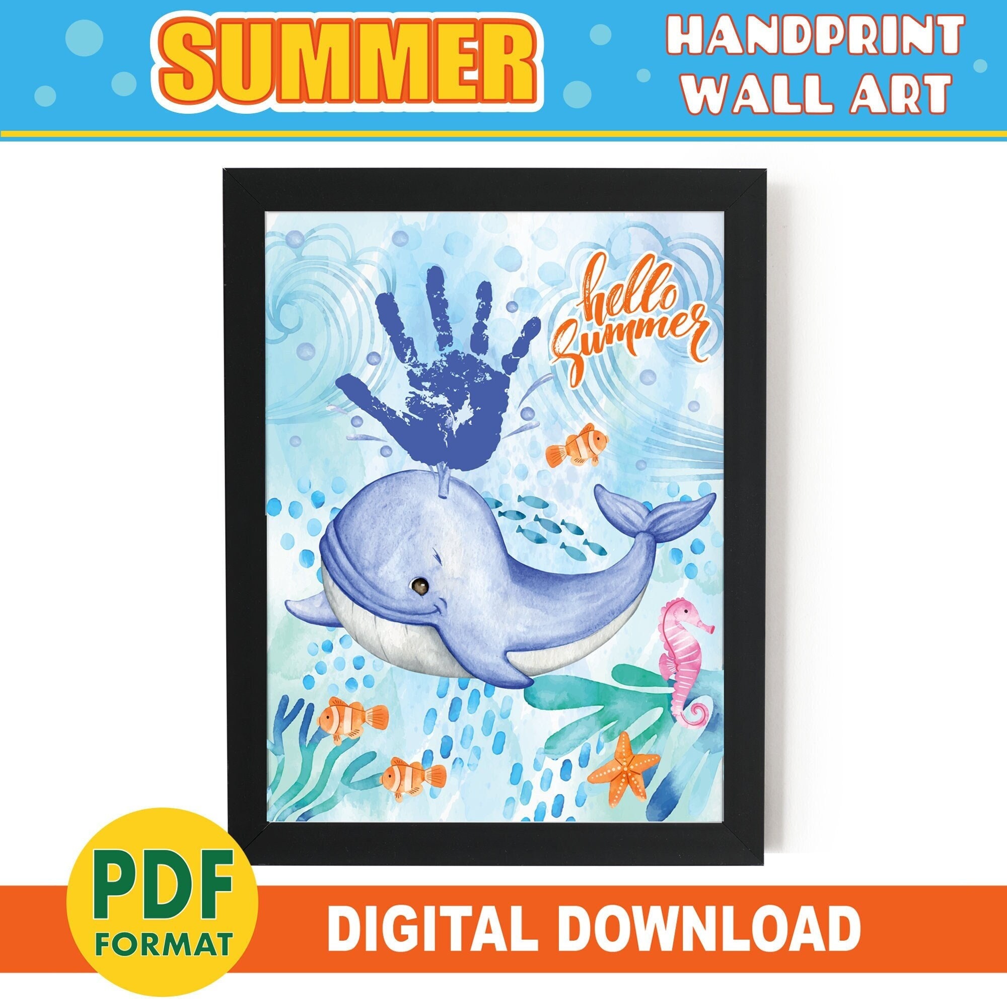 Whale Handprint Art Hello Summer Whale Handprint PRINTABLE Crafts ...