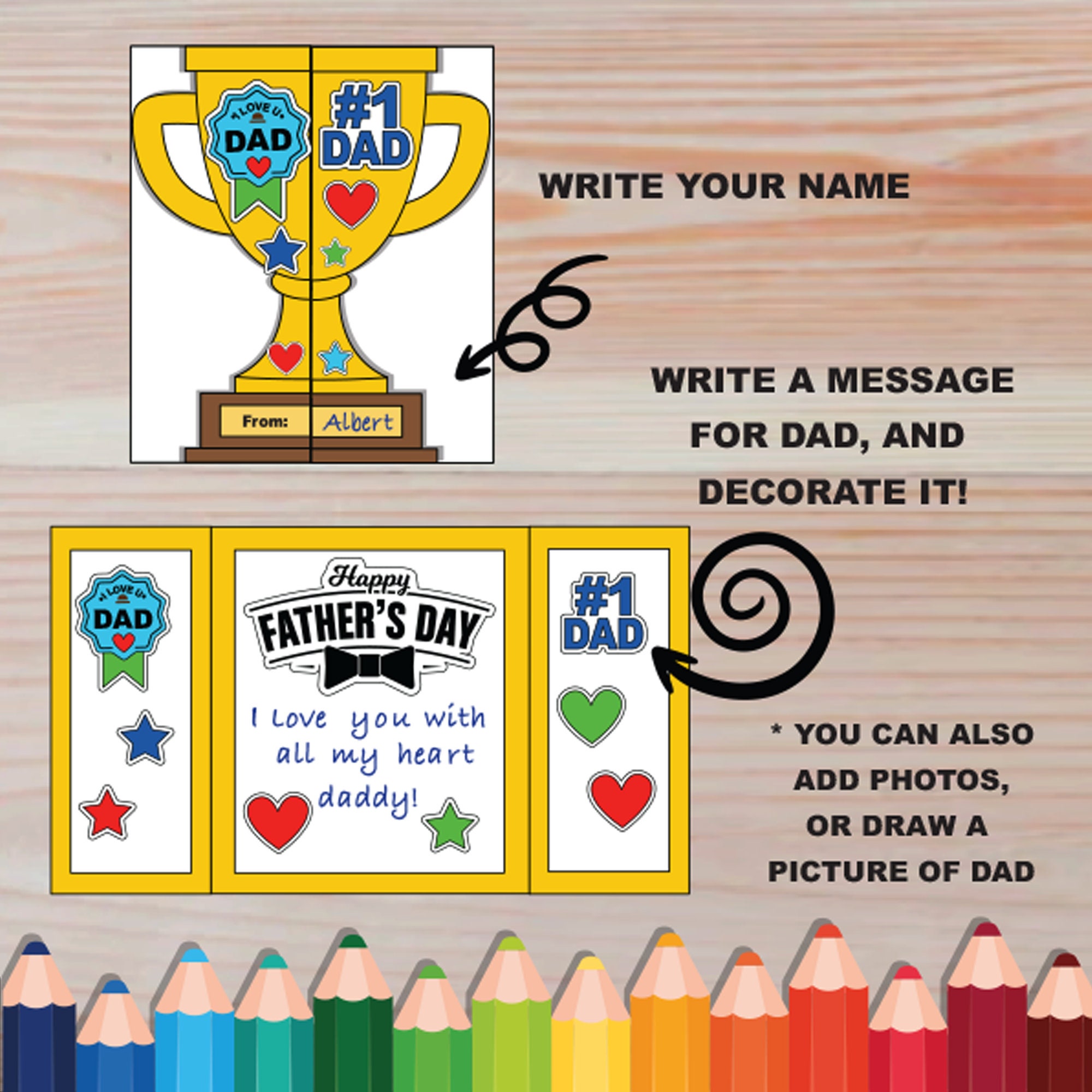 Father's Day Crafts & Activity Trophy Card for Dad Coloring Best Dad ...