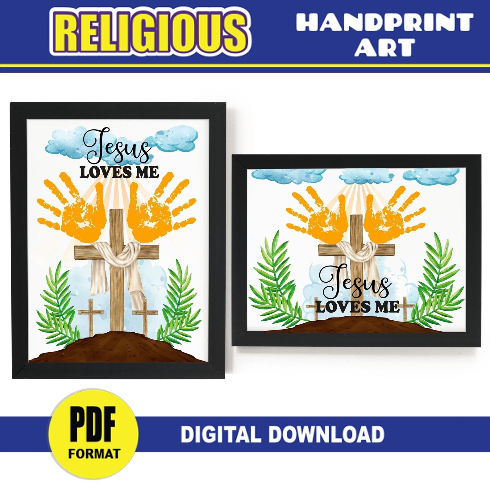 Religious Christian Handprint Art Cross Jesus Loves Me Bible Handprint ...