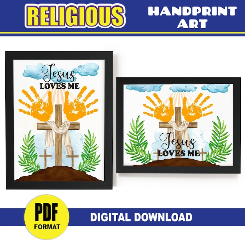 Religious Christian Handprint Art Cross Jesus Loves Me Bible Handprint ...