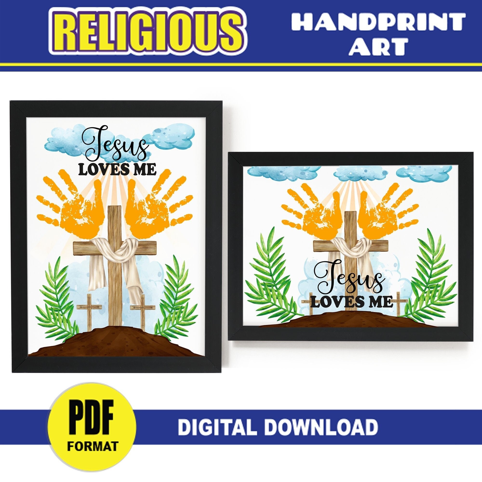 Religious Christian Handprint Art Cross Jesus Loves Me Bible Handprint ...