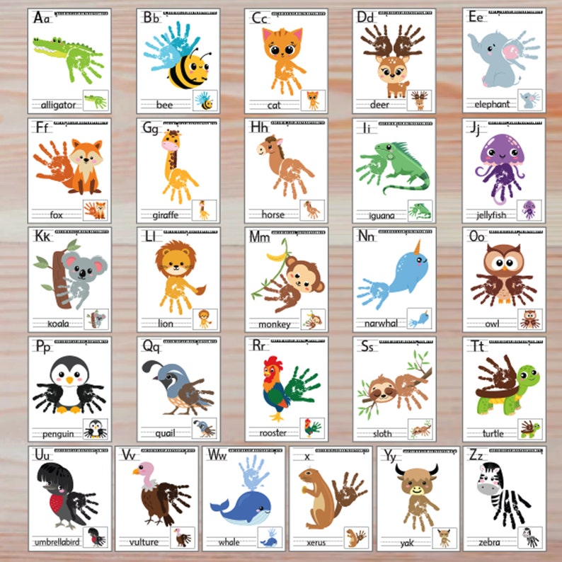 Animal Alphabet Handprint Art Craft |A-Z ABC Alphabet Handprint Craft ...