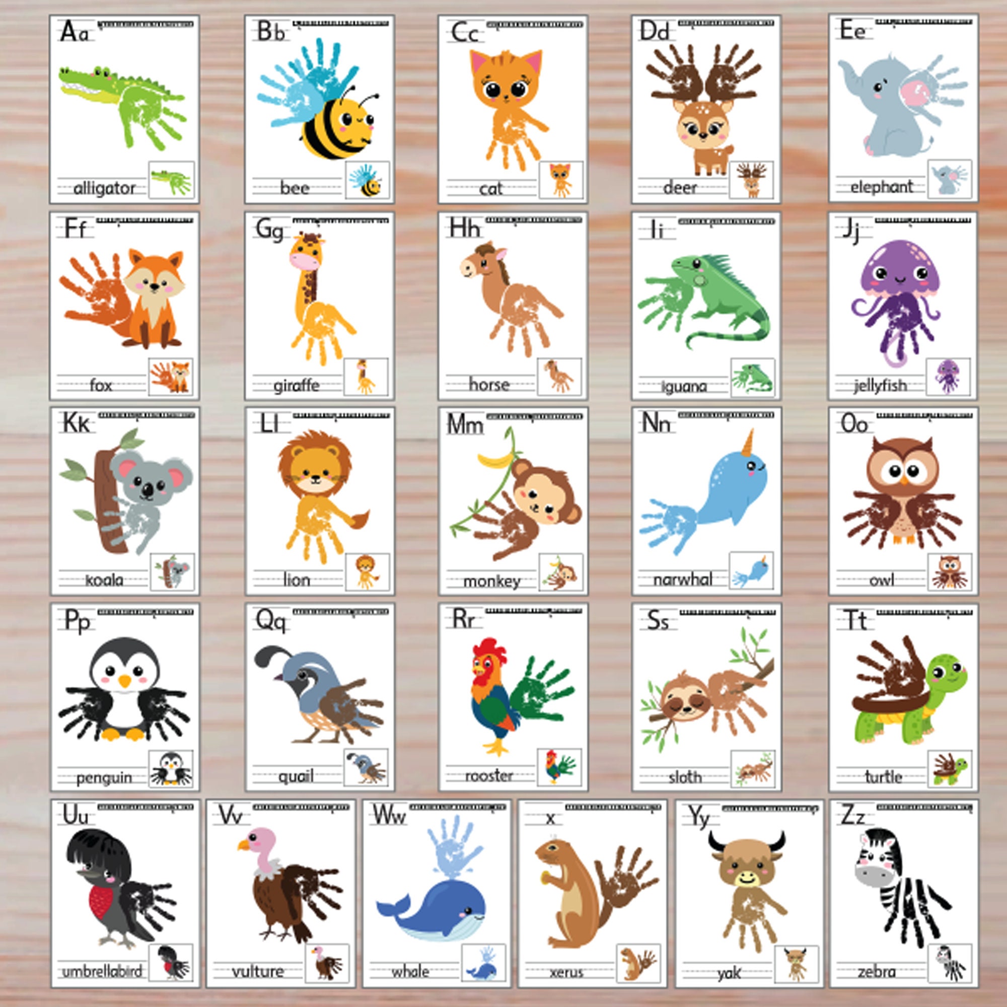 Animal Alphabet Handprint Art Craft A-Z ABC Alphabet Handprint Craft ...