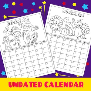 Printable Coloring Calendar for Kids | Digital Download | Undated ...