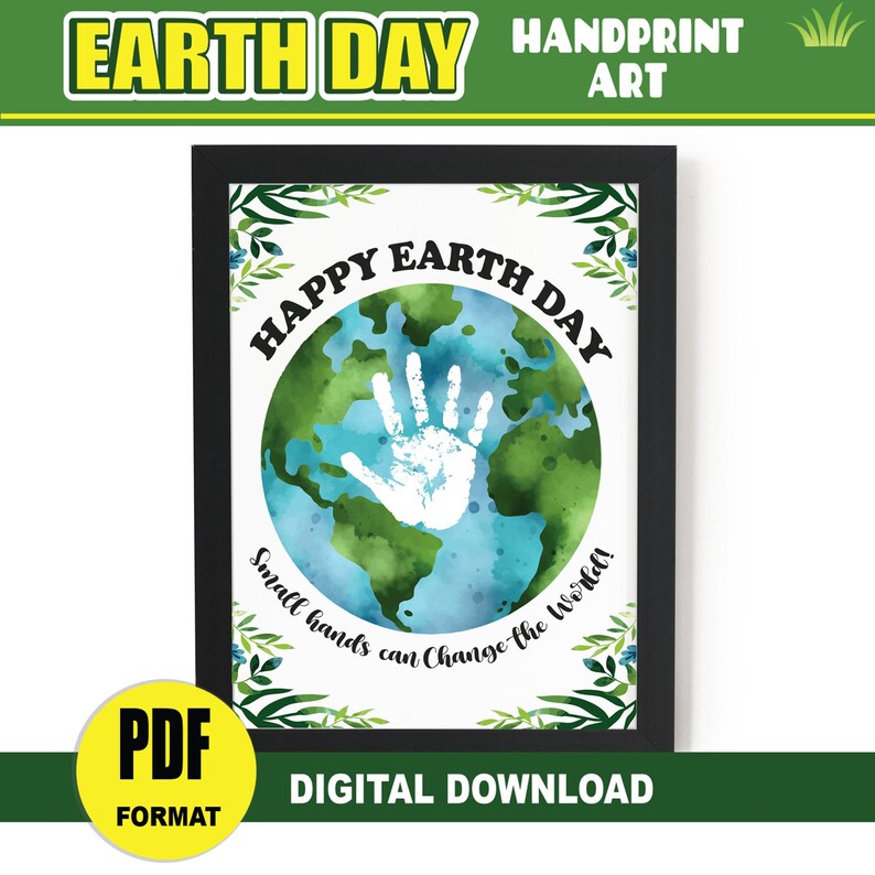 Earth Day Handprint Art Craft PRINTABLE Earth Day Change the World ...