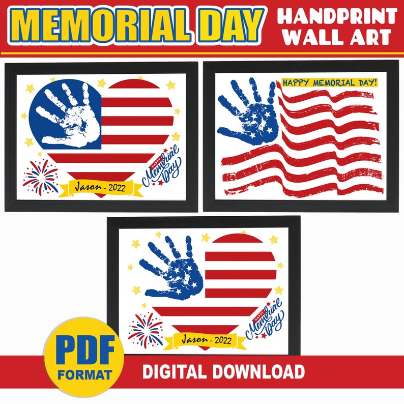 Memorial Day Handprint Wall Art BUNDLE SET of 3 American - Etsy