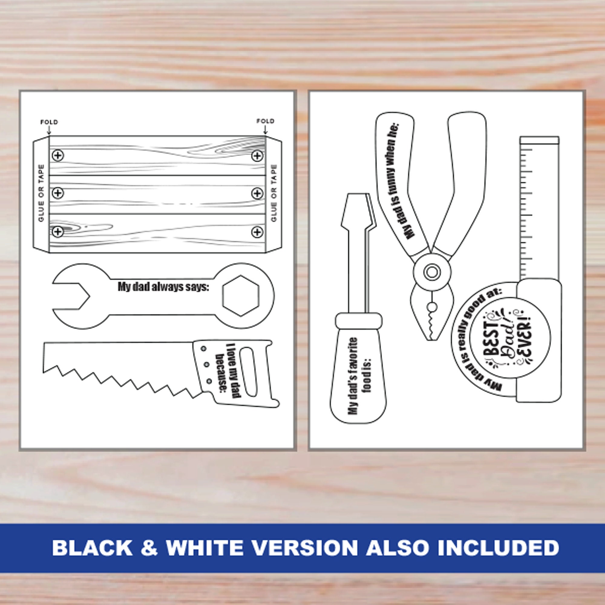 Father's Day Crafts & Activity Toolbox Card for Dad Coloring Best Dad ...