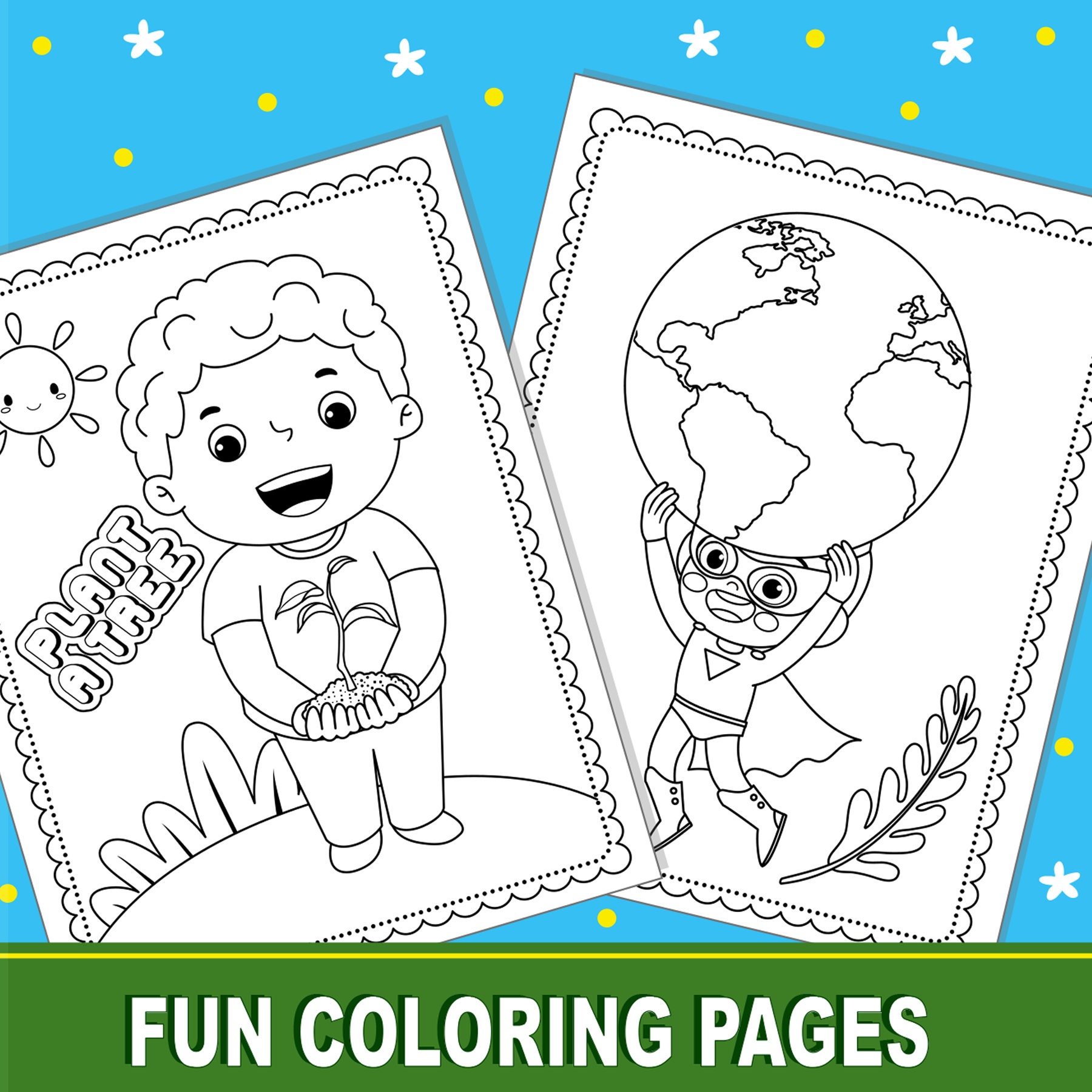 Earth Day Coloring Pages for Kids 12 Unique Sheets PRINTABLE Earth Day ...
