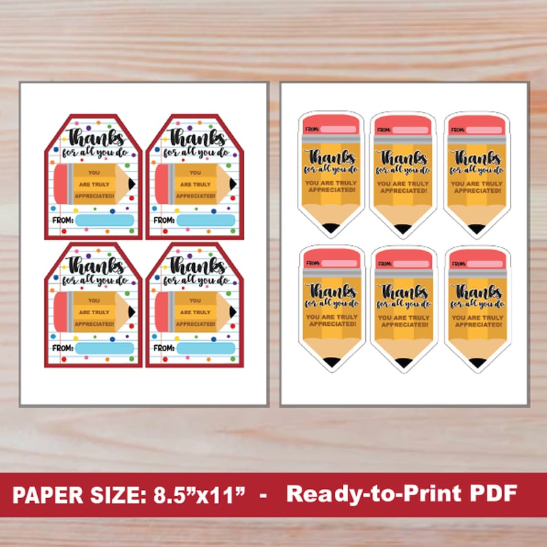Pencil Teacher Appreciation Gift Tags Thanks for All You Do - Etsy