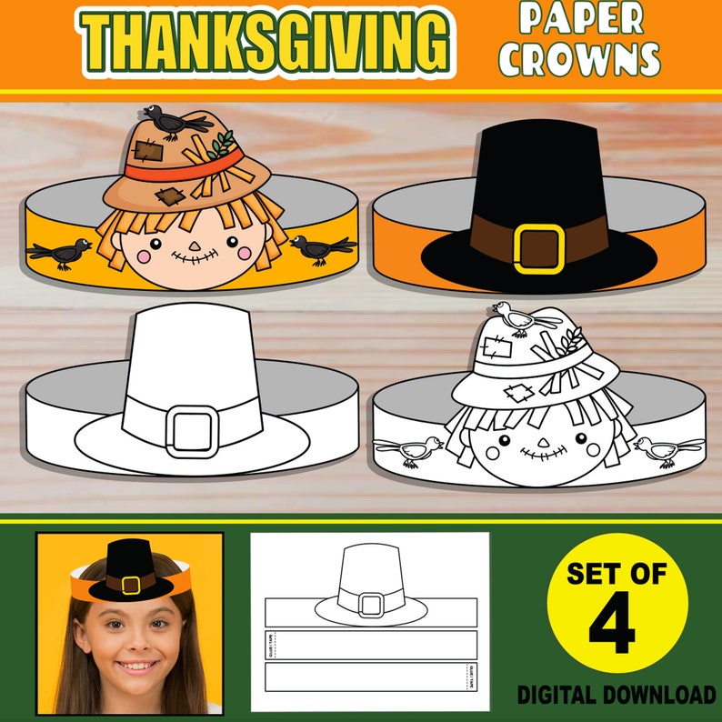 Thanksgiving Paper Crowns for Kids| PRINTABLE Hat Headbands| Craft ...